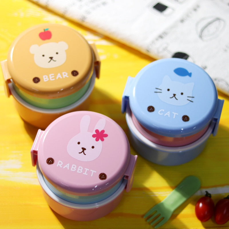 Cute Animal Double-layer Round Mini Lunch Bento Box – The Kawaii Shoppu