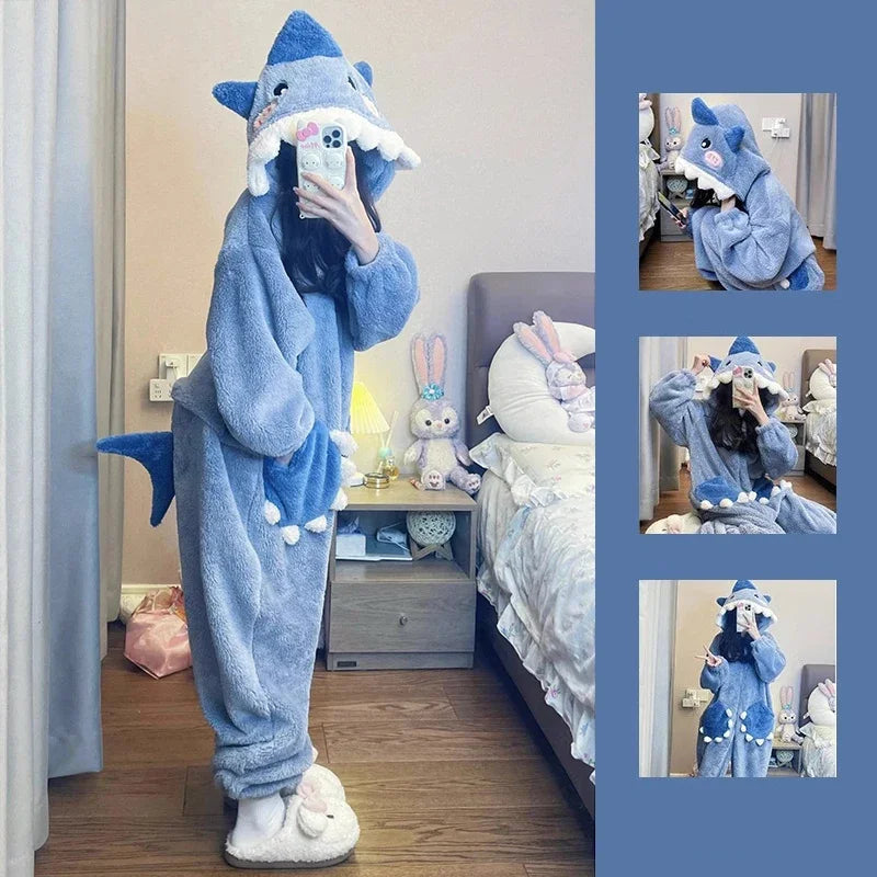 Cute Fluffy Kawaii Shark Hooded Onesie with Tail – The Kawaii Shoppu