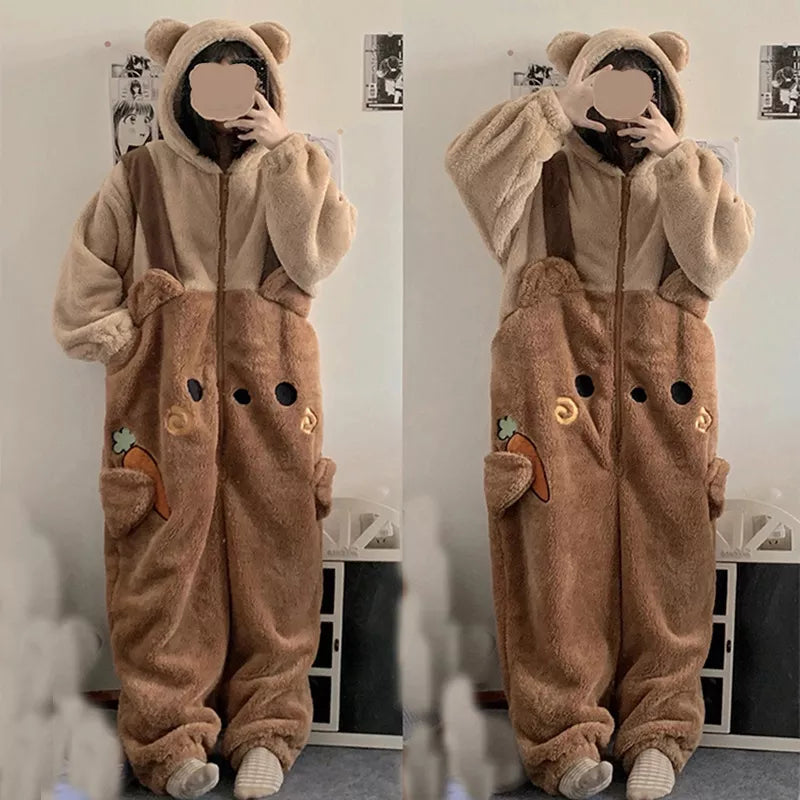 Kawaii Cute Hooded Ears Brown Bear Warm Fluffy Onesie – The Kawaii Shoppu