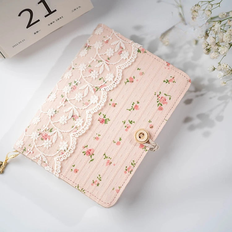 Lace Pink Flower Cotton Loose Leaf / Thread Bound A5/A6/A7 Binder Diar ...