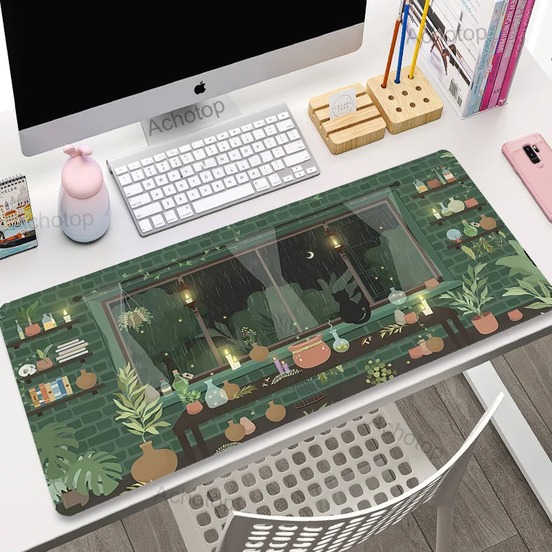 Lofi Cozy Space Green Large Gaming Desk Mat Mousepad S-XXL – The Kawaii ...