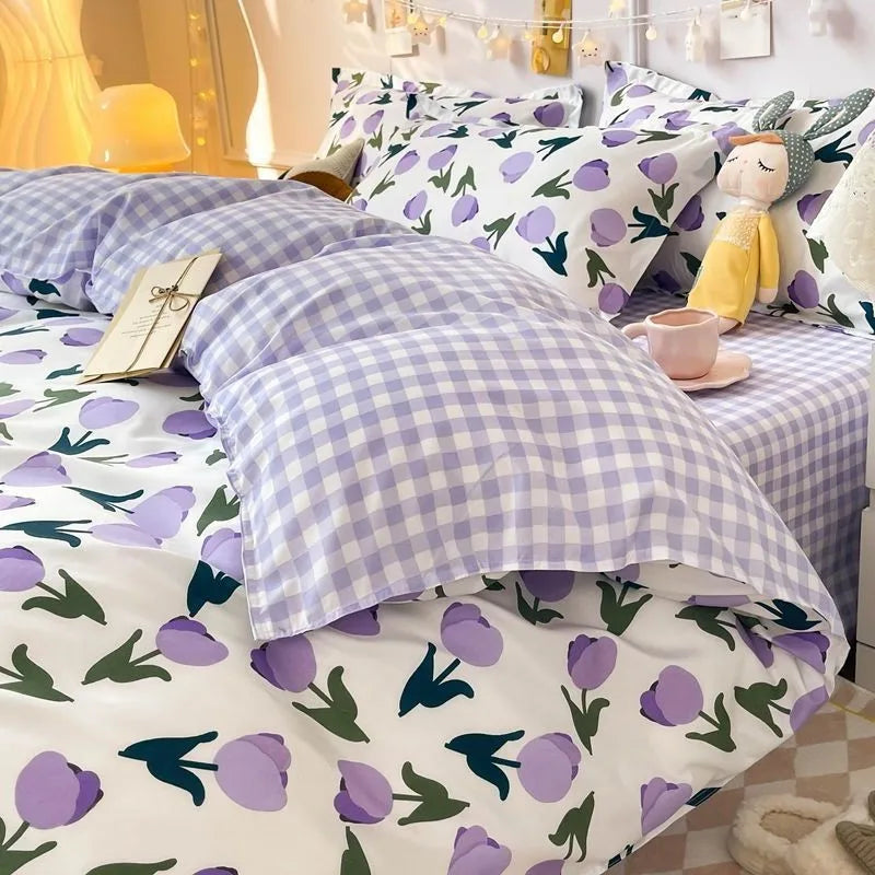 Plaid Lavender Korean INS Duvet Cover Set – The Kawaii Shoppu