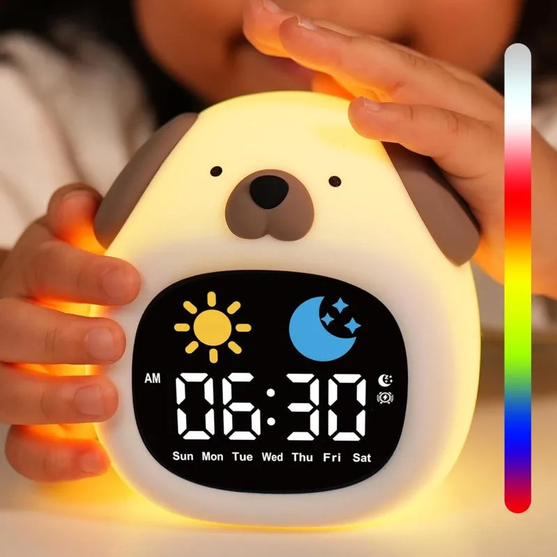 Puppy-Shape Kids Alarm Clock with Night Light Cute Sleep Training Cloc ...