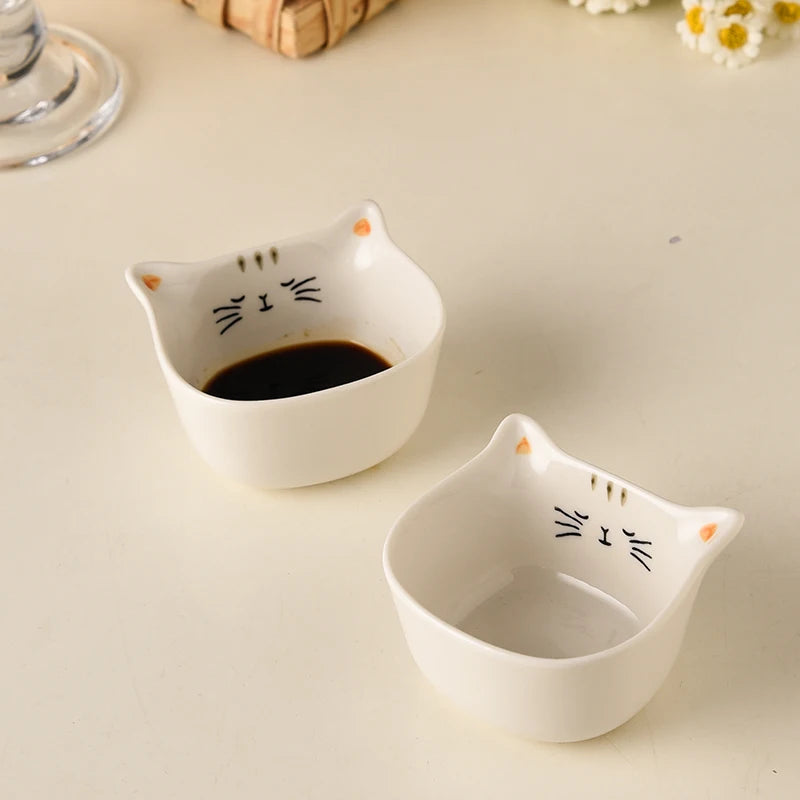 Set of 2 Ceramic Cat-Shaped Mini Dishes – 90ml Sauce Bowls – The Kawaii ...